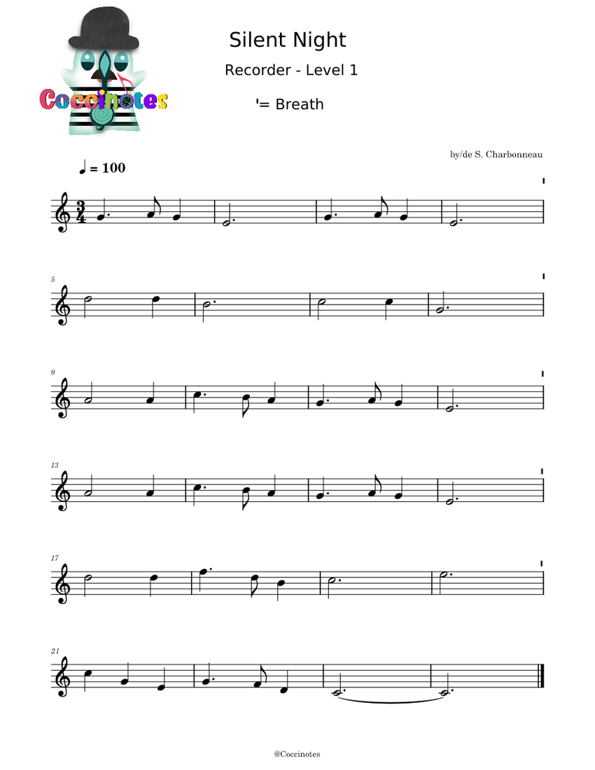 Silent night – Recorder - Level 1 Sheet music for Vocals (Solo ...