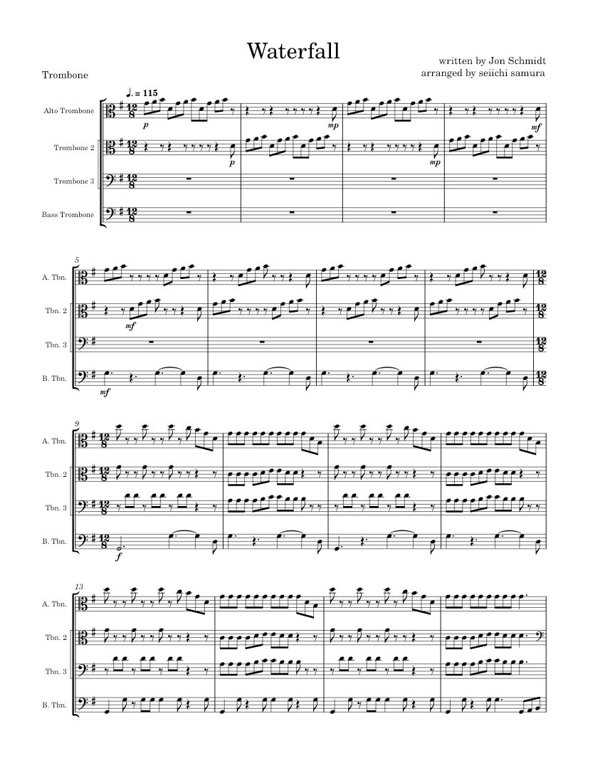 Waterfall – Jon Schmidt Waterfall by Jon Schmidt - Trombone quartet ...