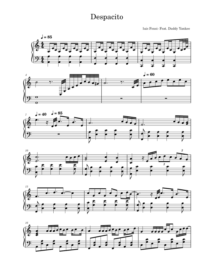 Despacito Sheet Music for Piano (Solo) | MuseScore.com