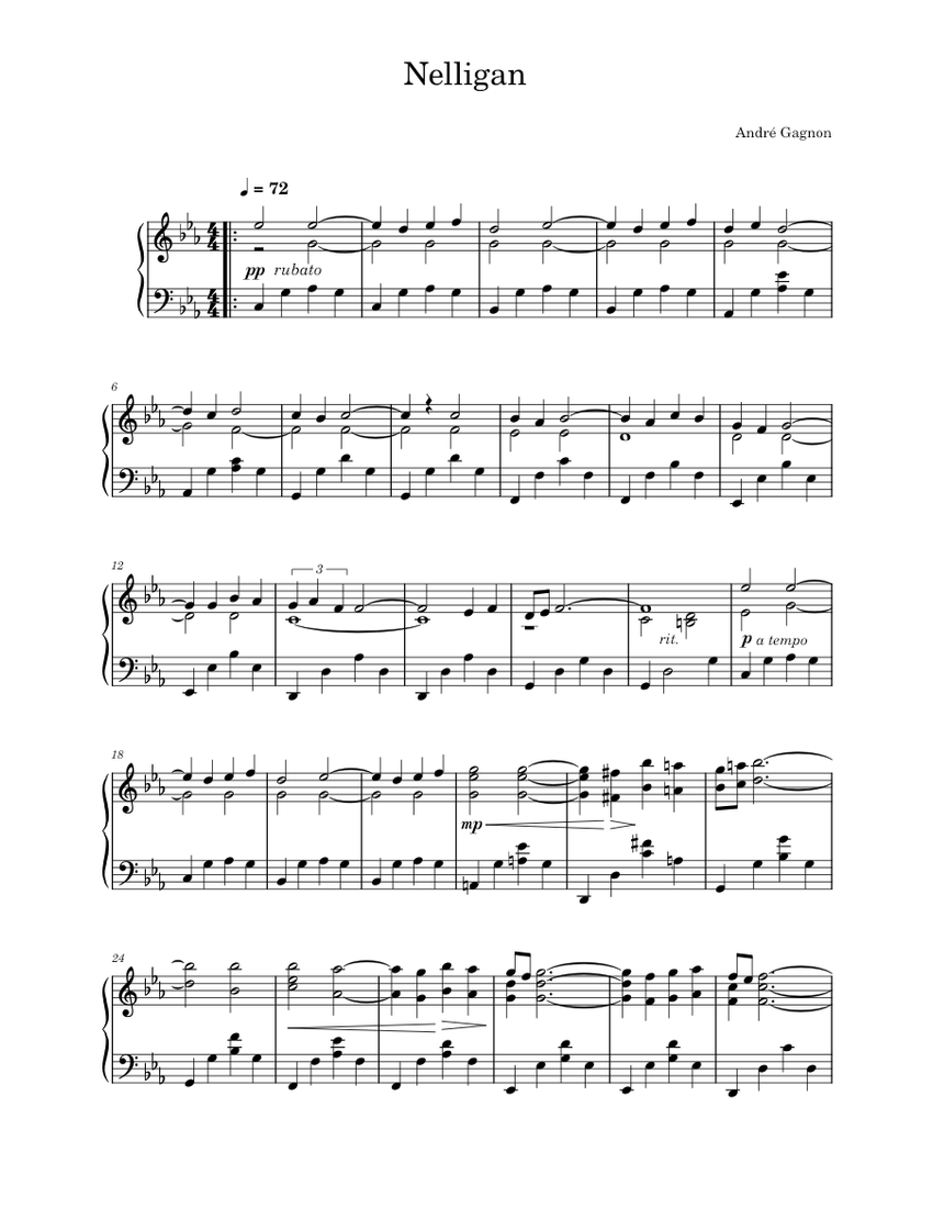 Nelligan - André Gagnon Sheet Music for Piano (Solo) | MuseScore.com