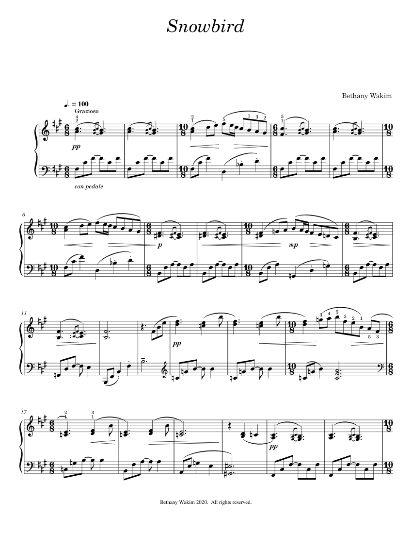 February - Snowbird Sheet music for Piano (Solo) | Musescore.com