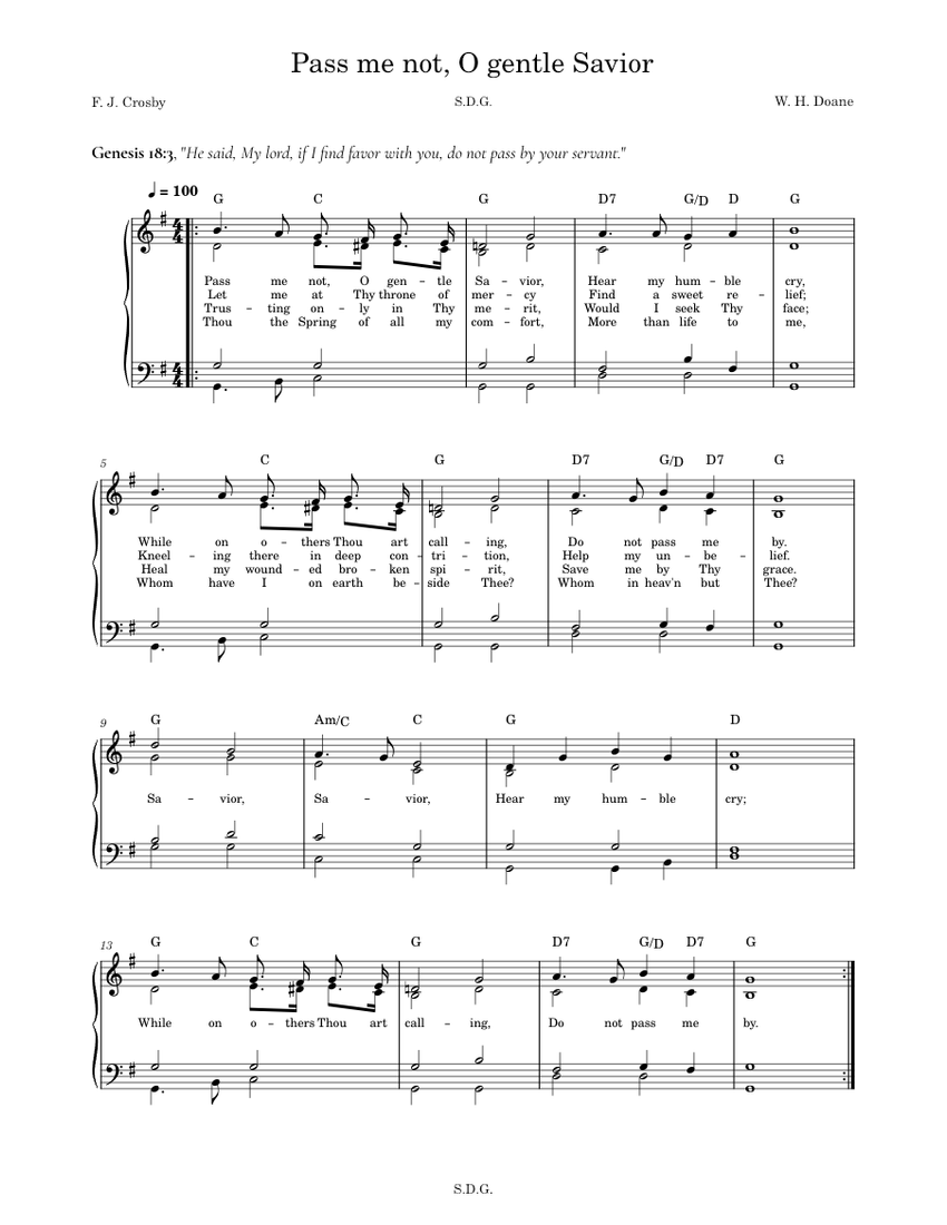 Pass me not, O gentle Savior (EASY) - psalm étude Sheet Music with ...