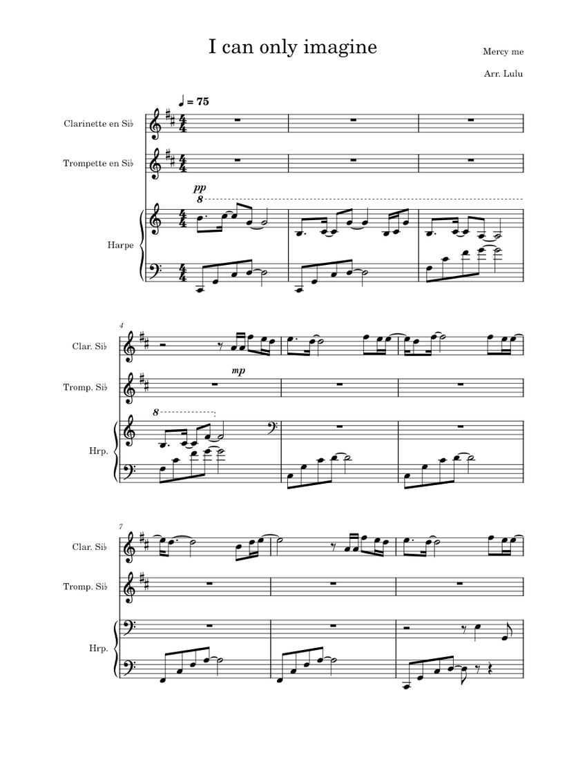 I can only imagine Sheet Music for Clarinet in b-flat, Trumpet in b ...