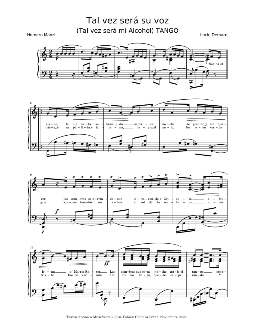 Tal vez será su voz – Lucio Demare Sheet music for Piano (Solo ...