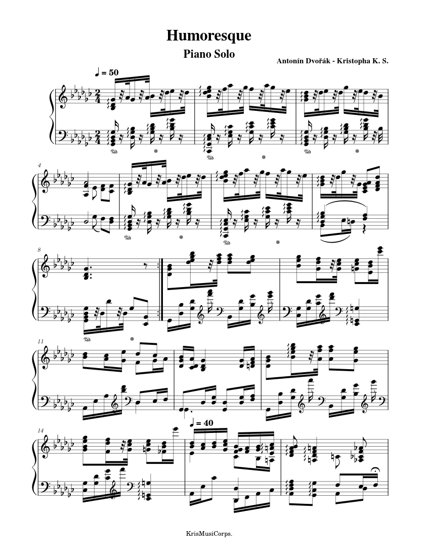Humoresque, B.138 – Antonín Dvořák Humoresque 2 Sheet music for Piano ...