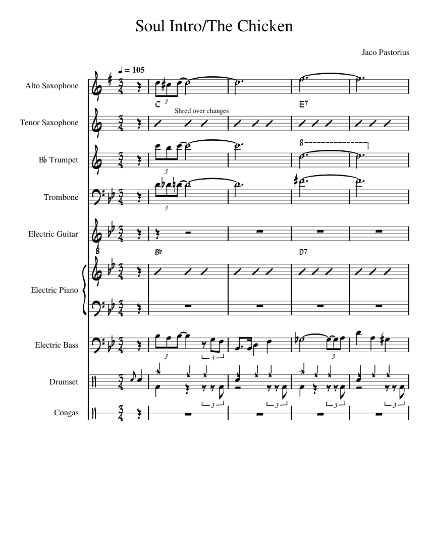 Soul Intro/The Chicken for Jazz Combo by Jaco Pastorius Sheet Music ...