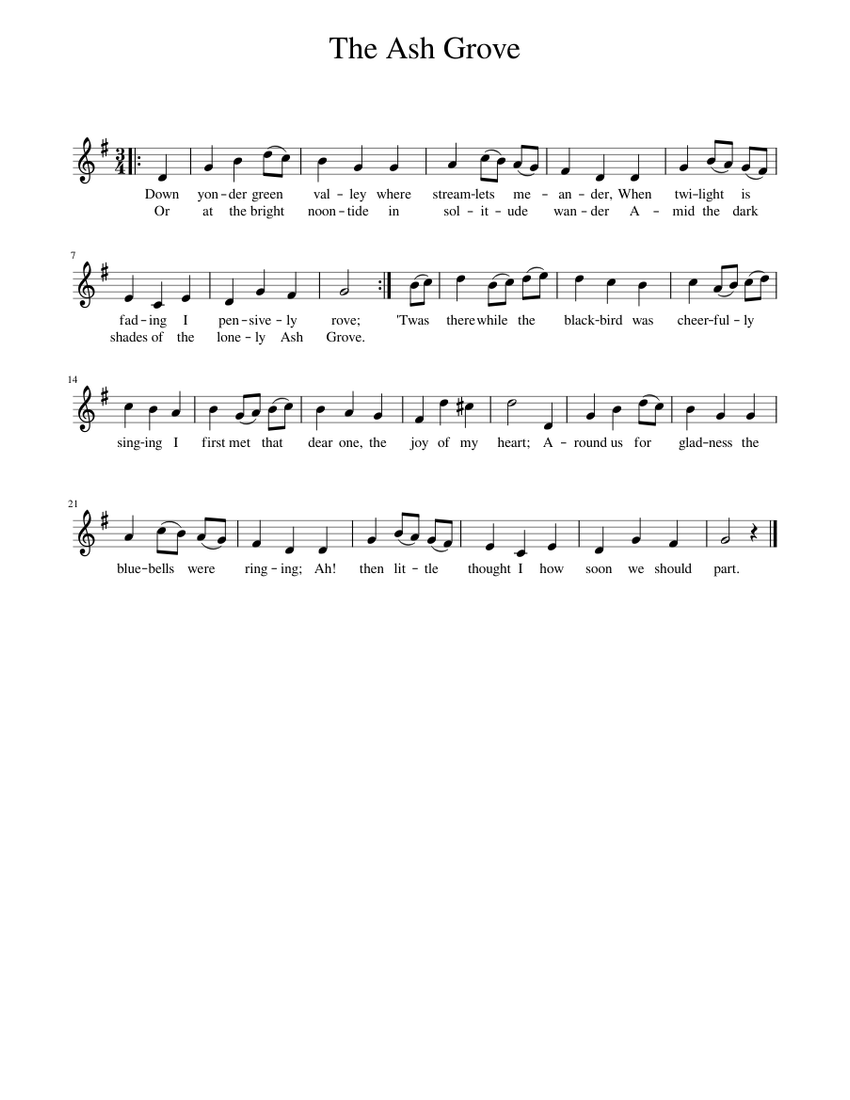 The Ash Grove Sheet Music for Piano (Solo) Easy | MuseScore.com
