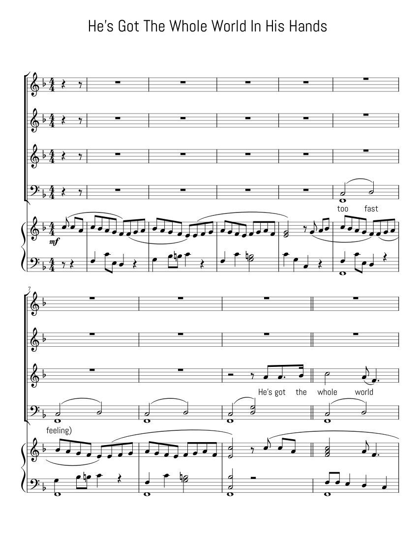 He's Got The Whole World In His Hands Sheet Music for Piano (Mixed ...