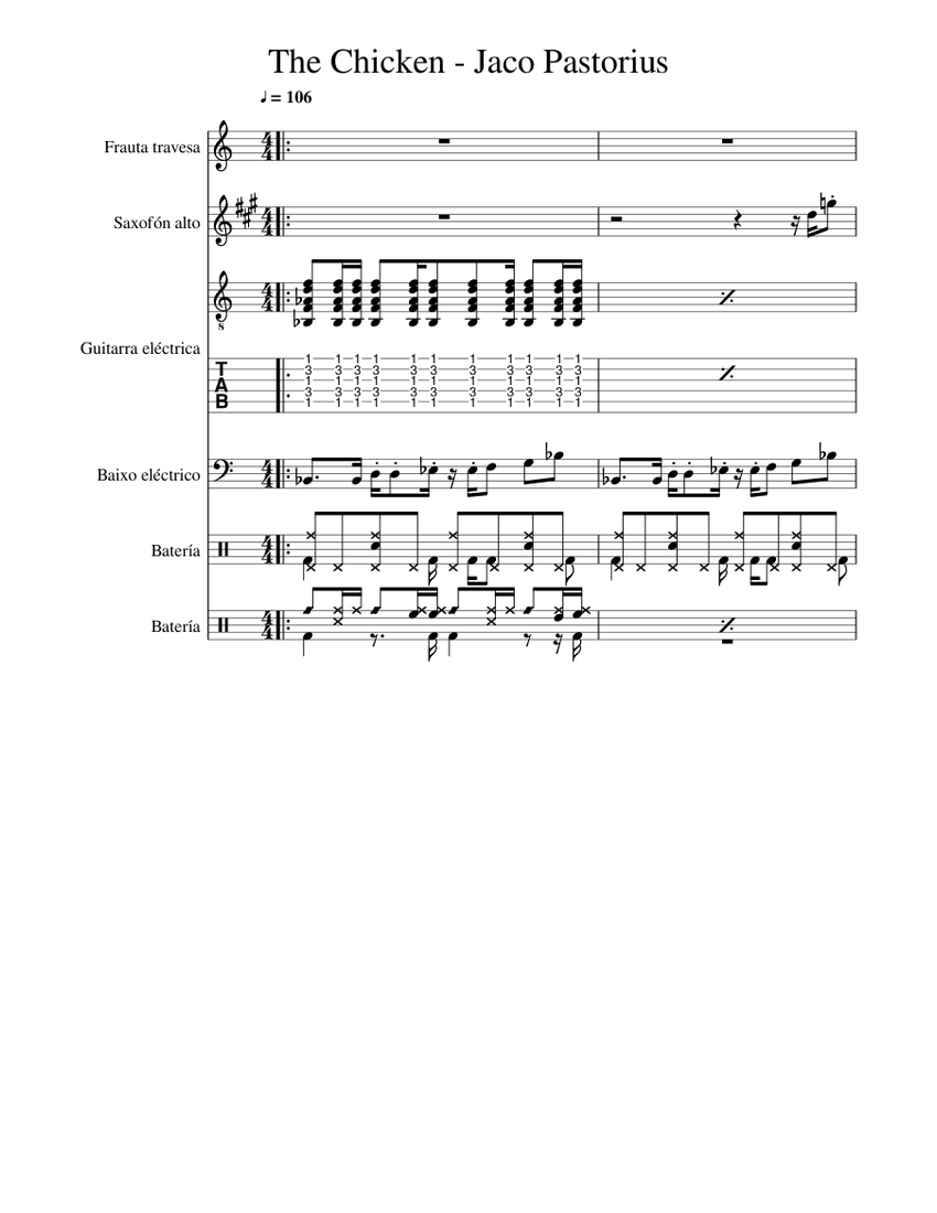 The chicken - Jaco Pastorius Sheet music for Tambourine, Flute ...
