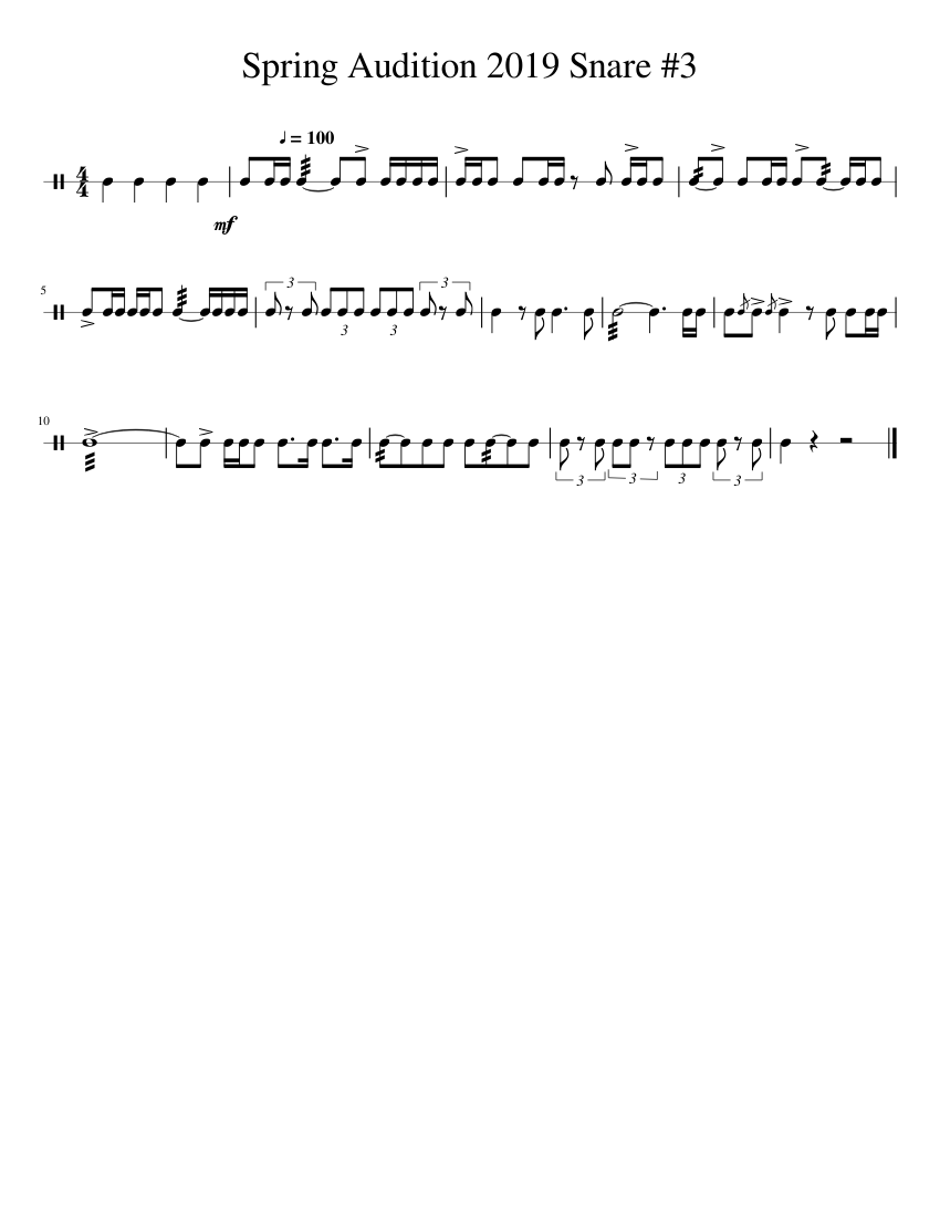 Spring Audition 2019 Snare #3 Sheet music for Snare drum (Solo ...