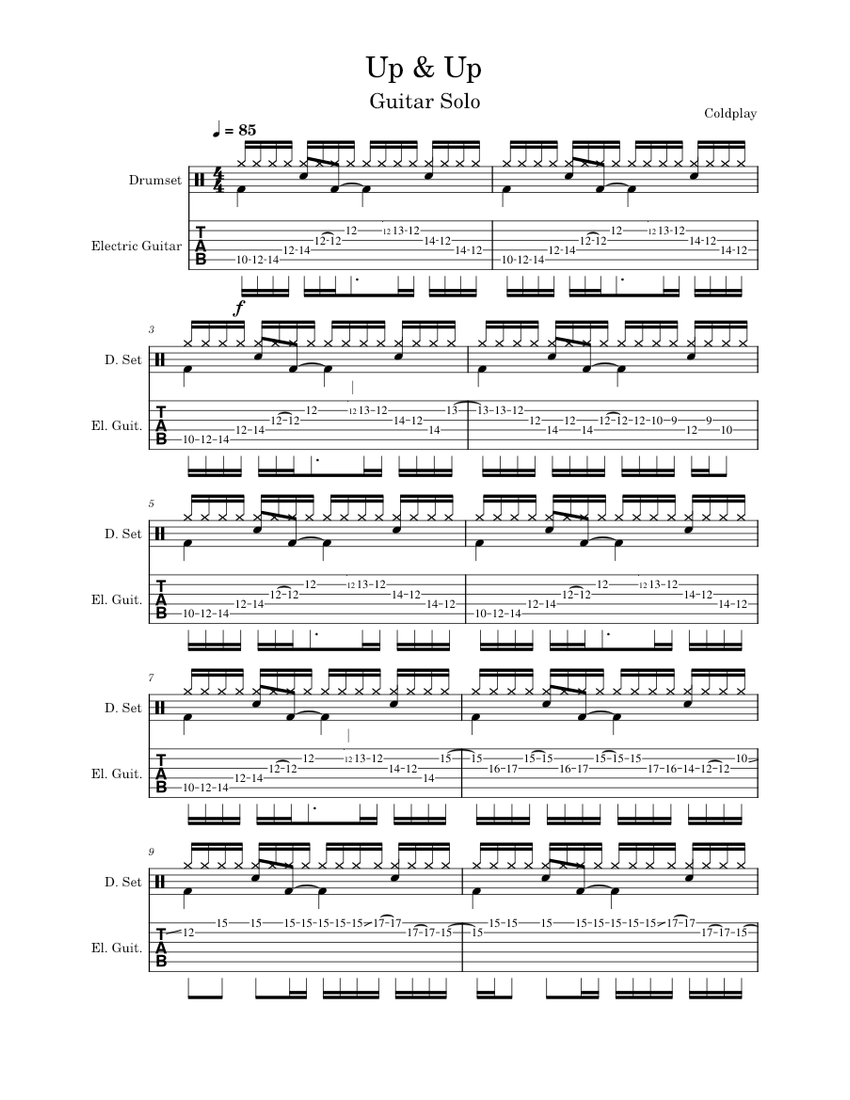 Up&Up – Coldplay Coldplay Up & Up Guitar Solo Sheet Music for Guitar ...