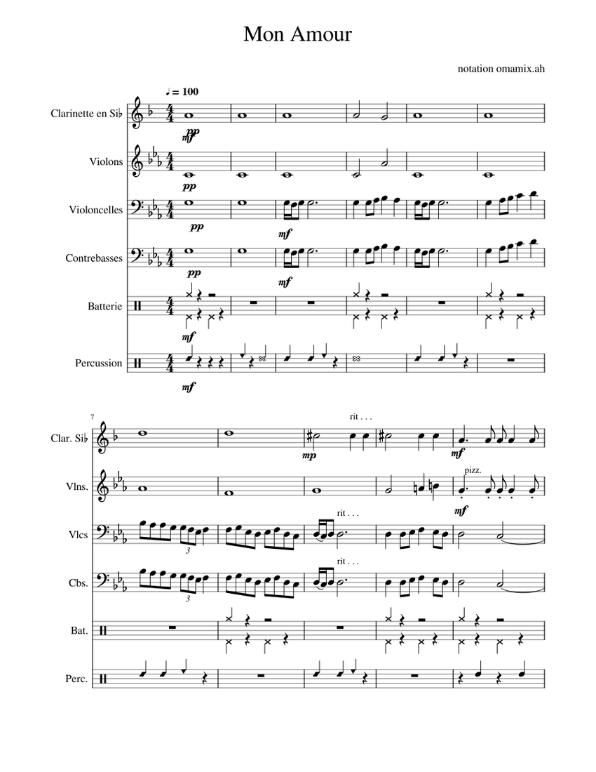 Mon Amour Sheet music for Clarinet in b-flat, Drum group, Strings group ...
