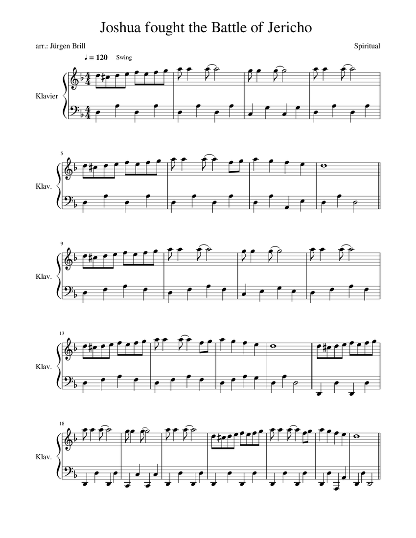 Joshua fought the Battle of Jericho Sheet Music for Piano (Solo ...