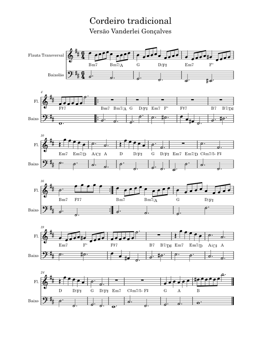 Cordero – Música Católica Cordeiro Tradicional flauta Sheet Music with ...