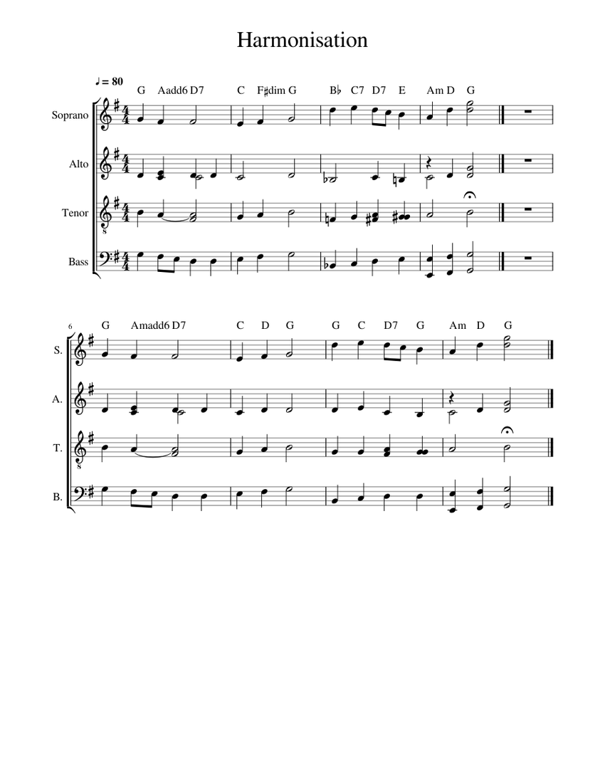 Harmonisation HW Sheet music for Soprano, Alto, Tenor, Bass voice ...
