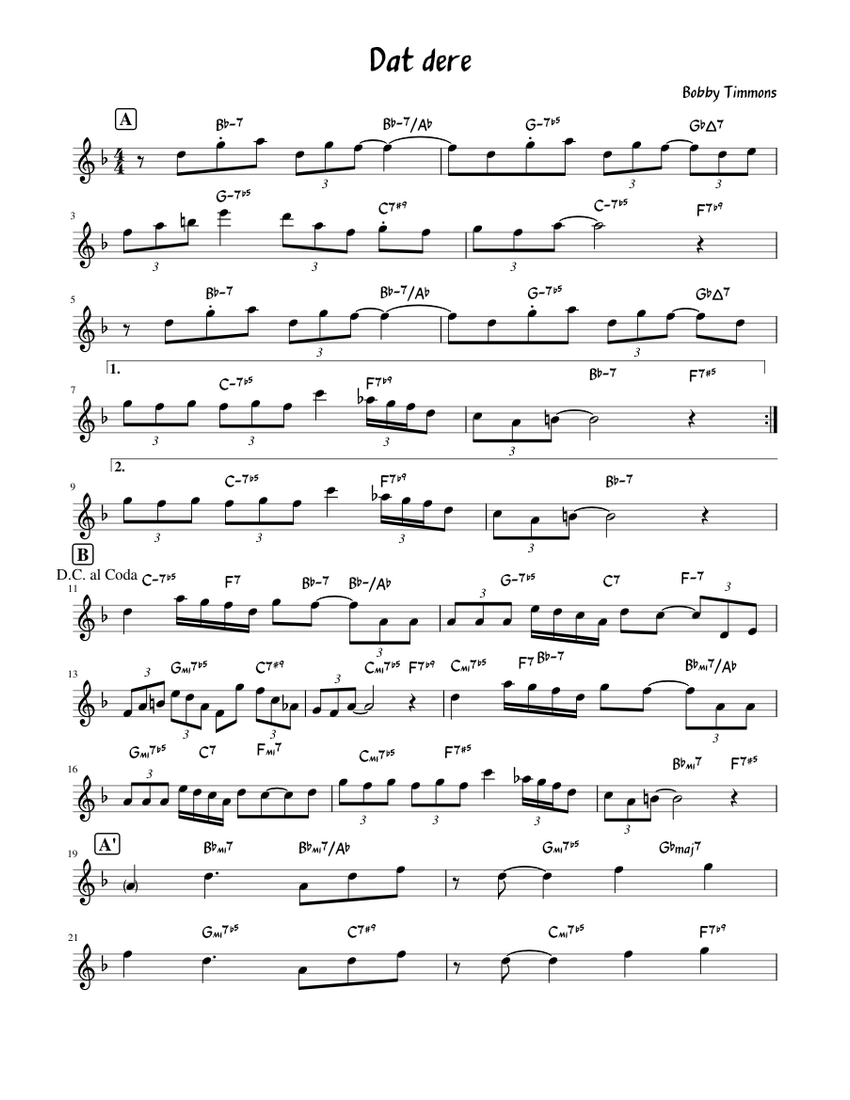 Dat dere Sheet Music for Piano (Solo) Easy | MuseScore.com