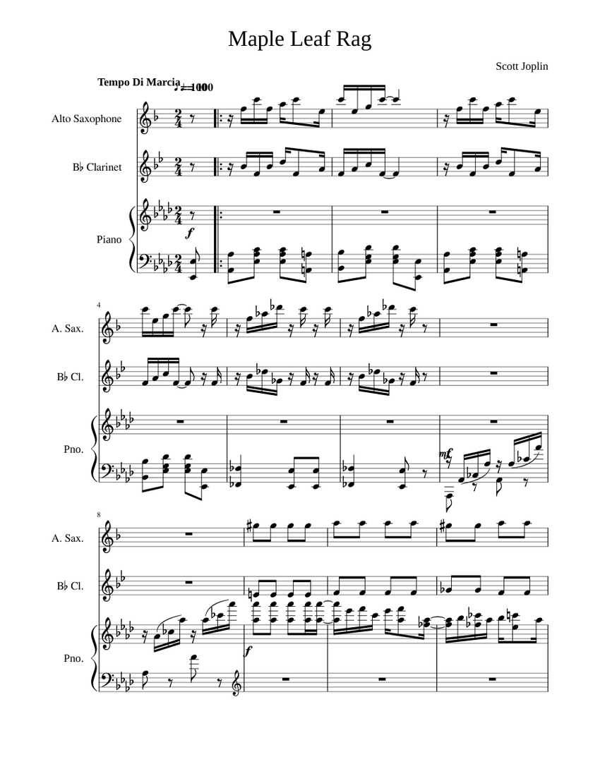 Maple Leaf Rag Sheet music for Piano, Clarinet in b-flat, Saxophone ...