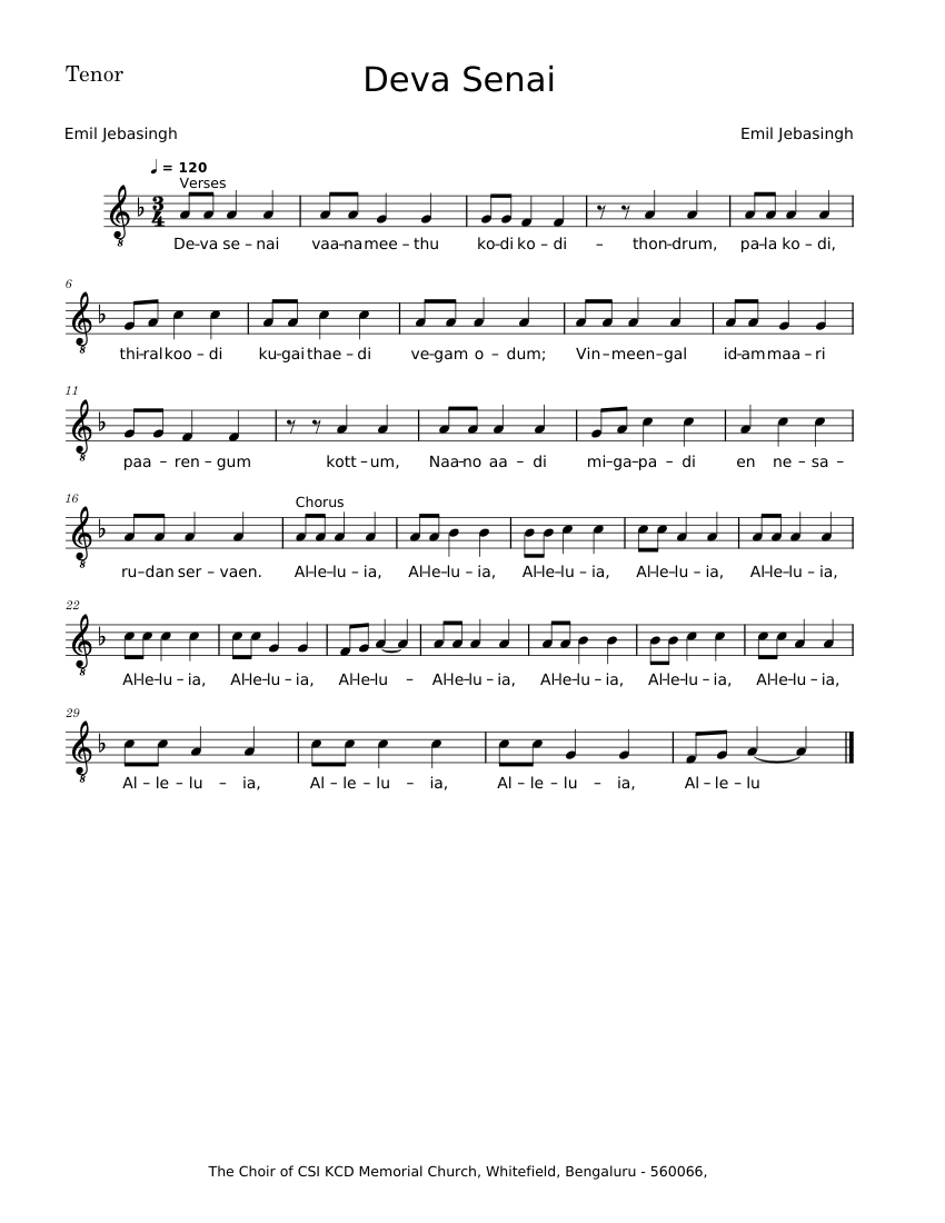 Deva Senai - Tenor Sheet music for Tenor (Church Choir) | Musescore.com