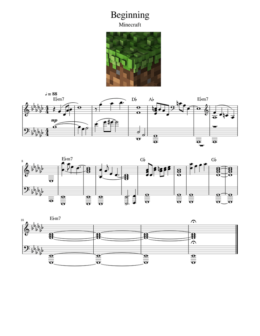 Beginning - Minecraft – C418 Sheet Music with Chords for Piano (Solo ...