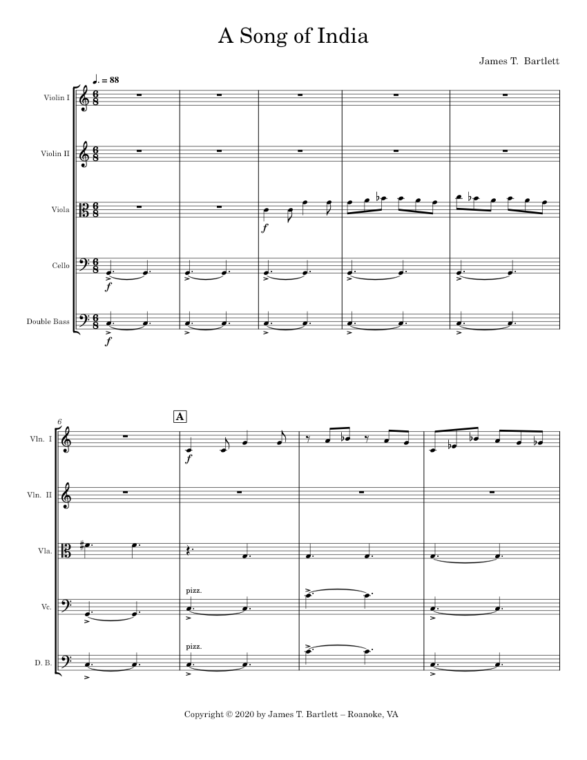 A Song of India Sheet Music for Strings group (Mixed Quintet ...