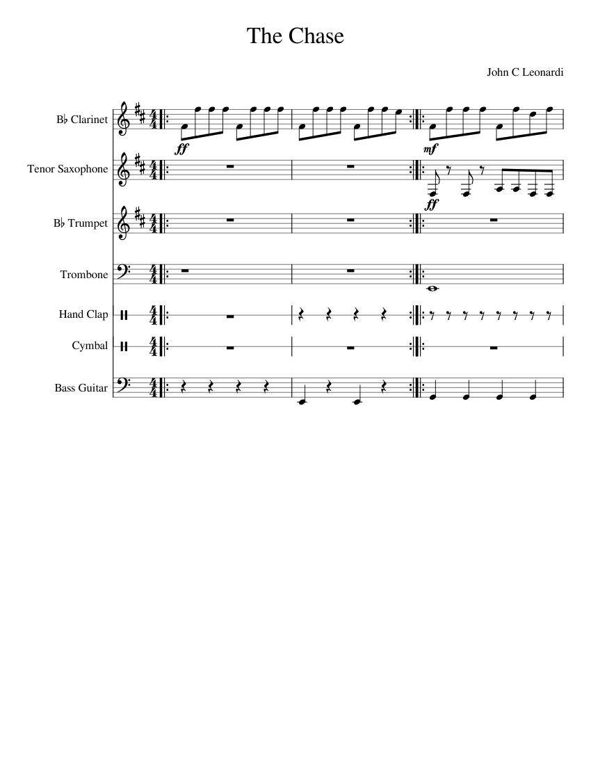 The Chase Sheet music for Trombone, Clarinet in b-flat, Saxophone tenor ...