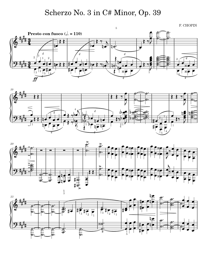 Scherzo_No._3_in_C#_Minor,_Op._39 편집본 Sheet Music for Piano (Solo ...