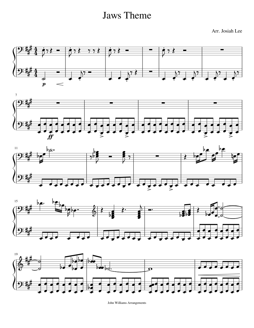 Jaws theme in a major Sheet Music for Piano (Solo) | MuseScore.com
