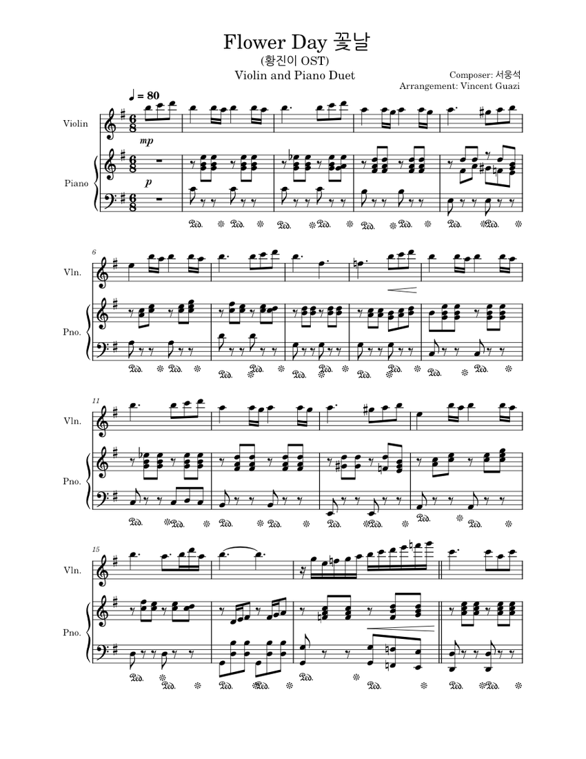 Flower Day 꽃날 – Seo Woong Seok Sheet music for Piano, Violin (Mixed ...