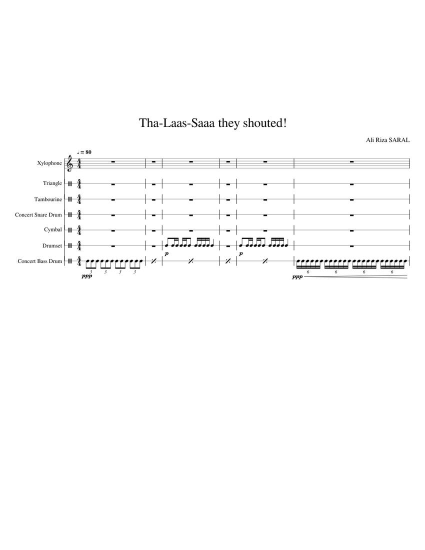 Tha-Laas-Saaa They Shouted Sheet music for Tambourine, Snare drum ...