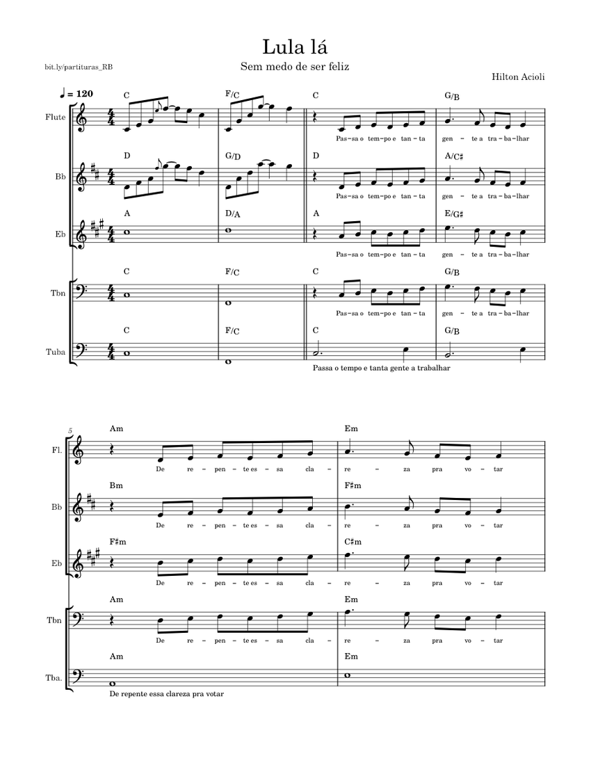 Lula lá (Sem medo de ser feliz) – Hilton Acioli Sheet Music with Chords ...