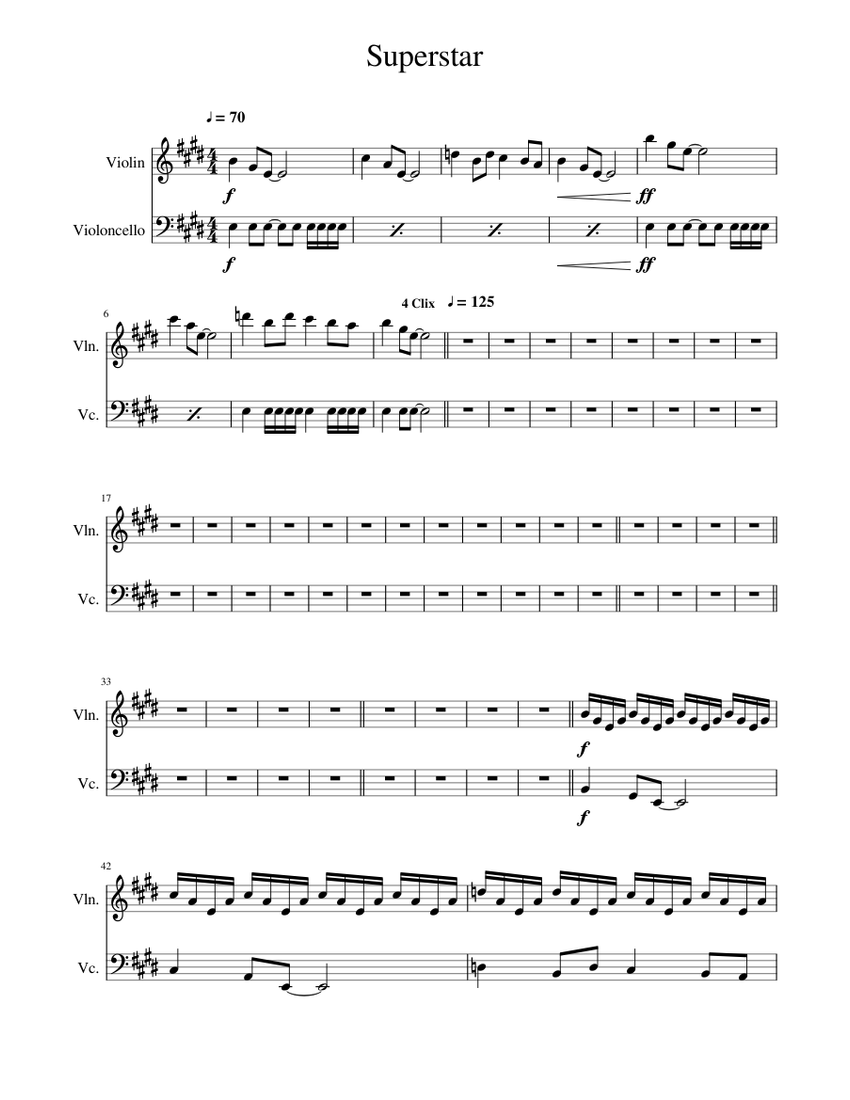Superstar Sheet Music for Violin, Cello (String Duet) | MuseScore.com