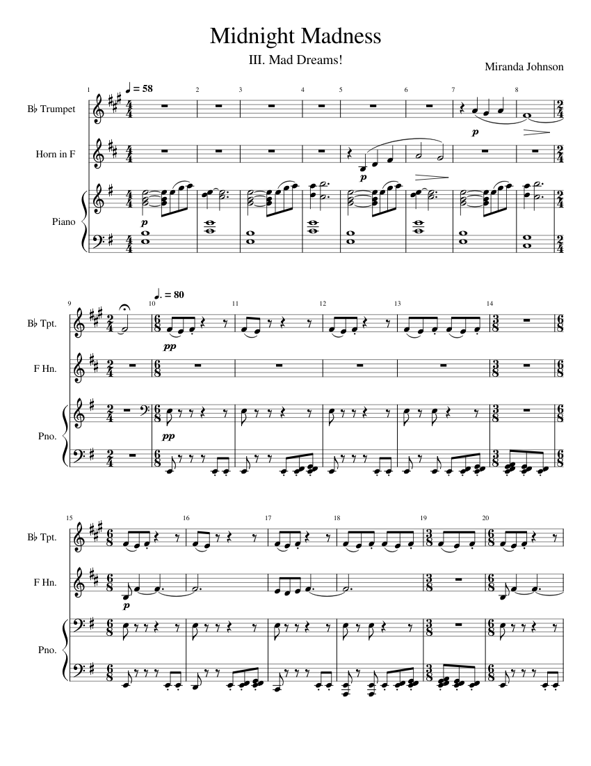 Midnight Madness: III. Mad Dreams! Sheet music for Piano, Trumpet in b ...