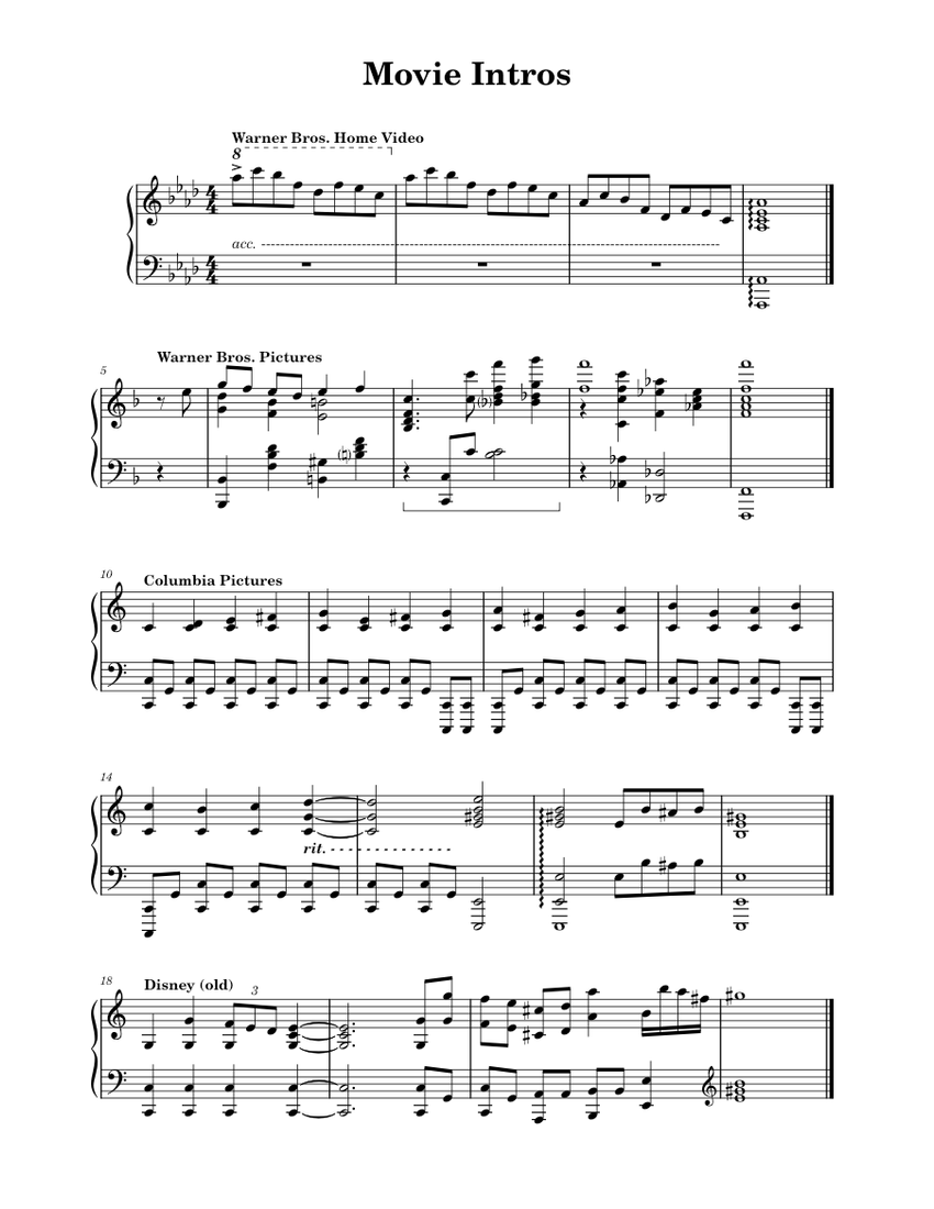 Movie Intros Sheet music for Piano (Solo) | Musescore.com
