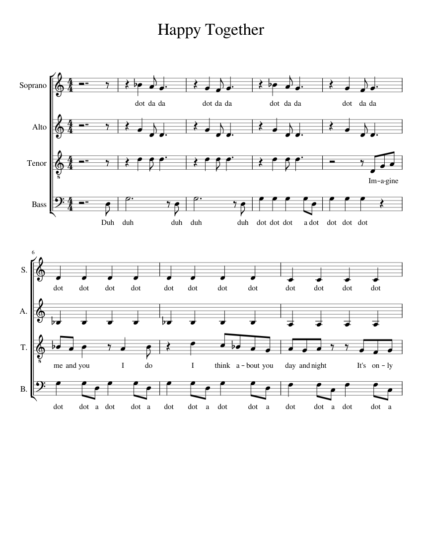 Happy Together Sheet music for Soprano, Alto, Tenor, Bass voice (SATB ...
