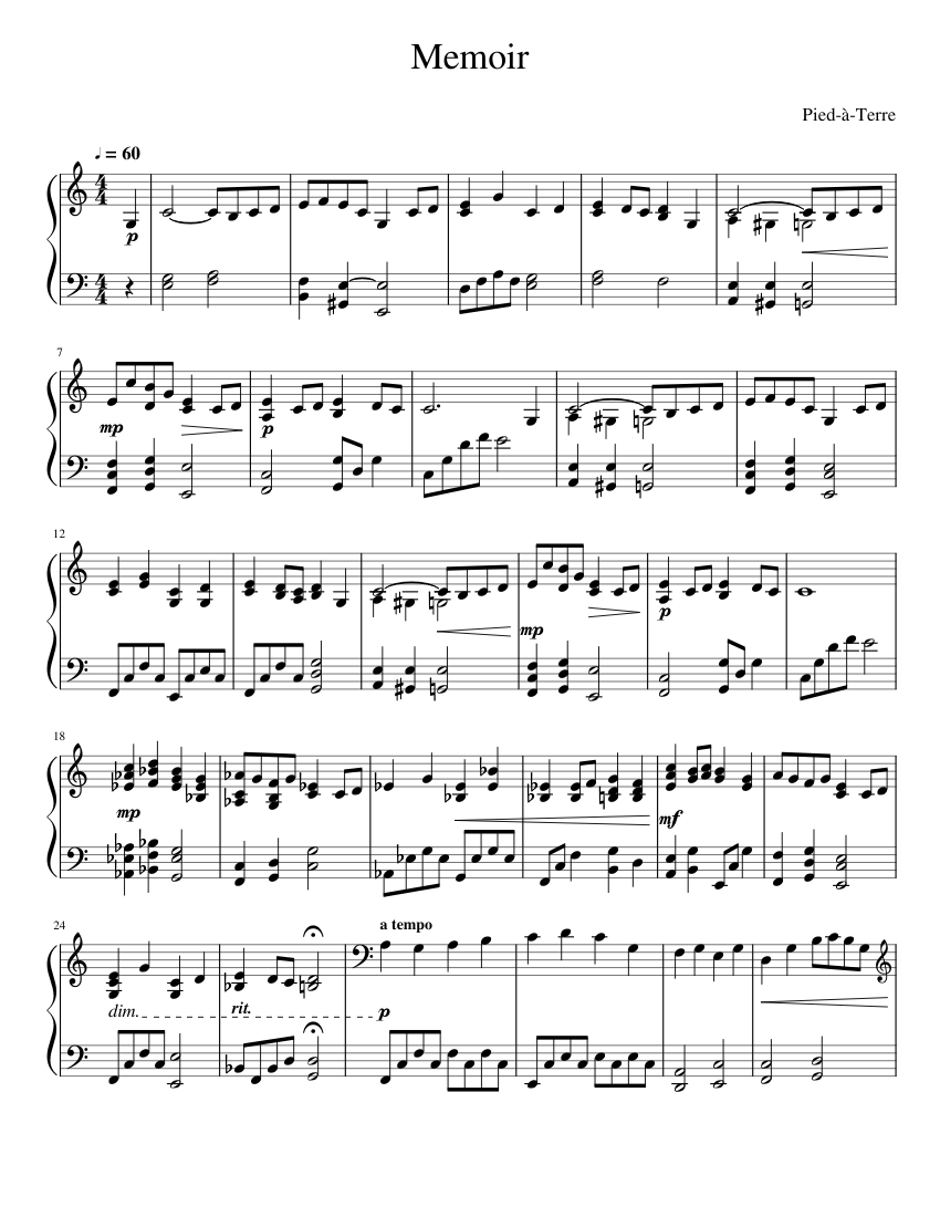 Memoir Sheet Music for Piano (Solo) | MuseScore.com
