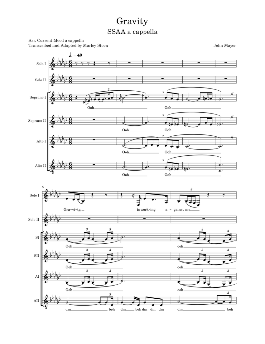 Gravity – John Mayer Sheet Music for Soprano, Alto, Tenor, Vocals ...