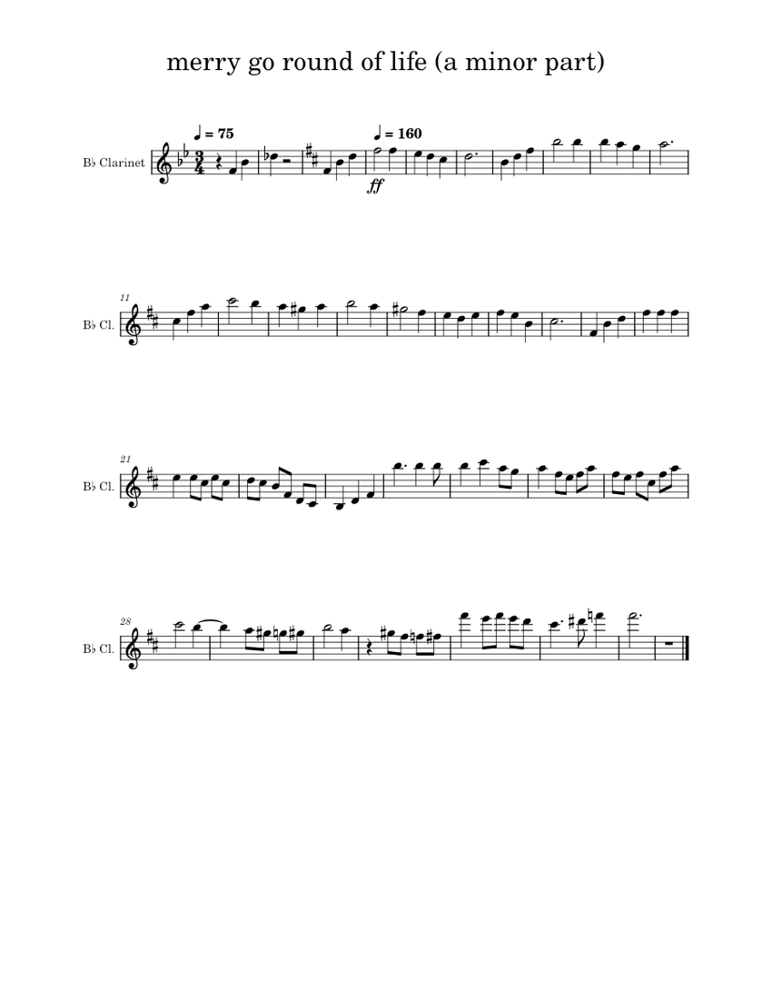 Merry-Go-Round of Life – Joe Hisaishi a minor part for clarinet Sheet ...