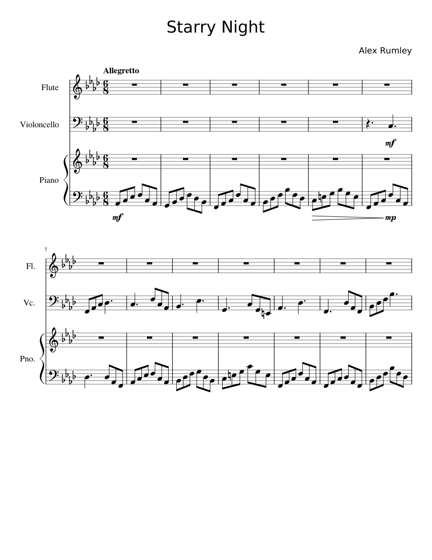 Starry Night Sheet music for Piano, Flute, Cello (Mixed Trio ...