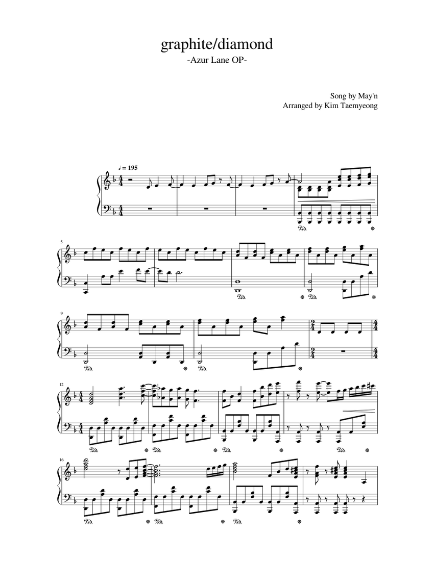 graphite/diamond -Azur Lane OP- Sheet Music for Piano (Solo ...