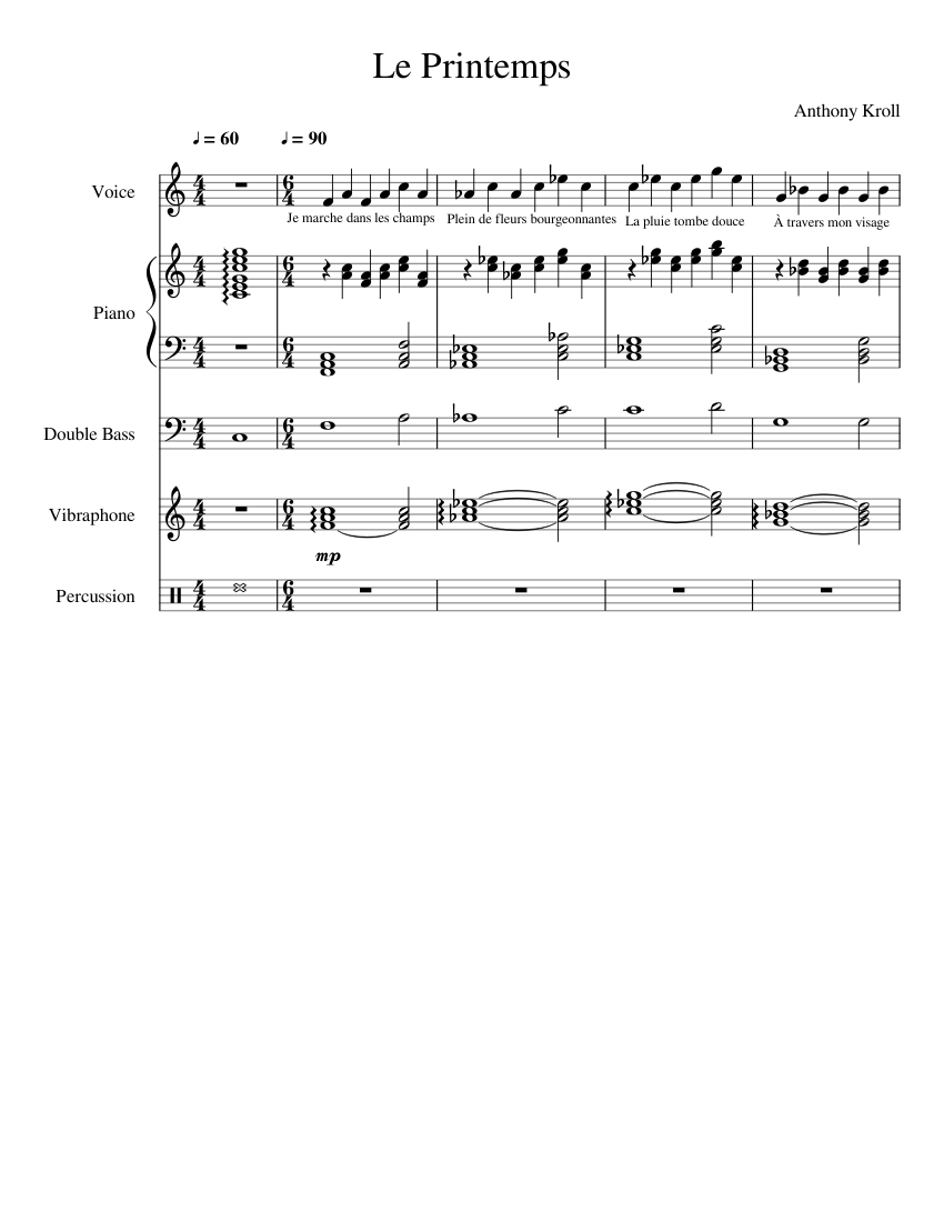 Le Printemps Sheet Music for Piano, Vocals, Contrabass, Vibraphone ...