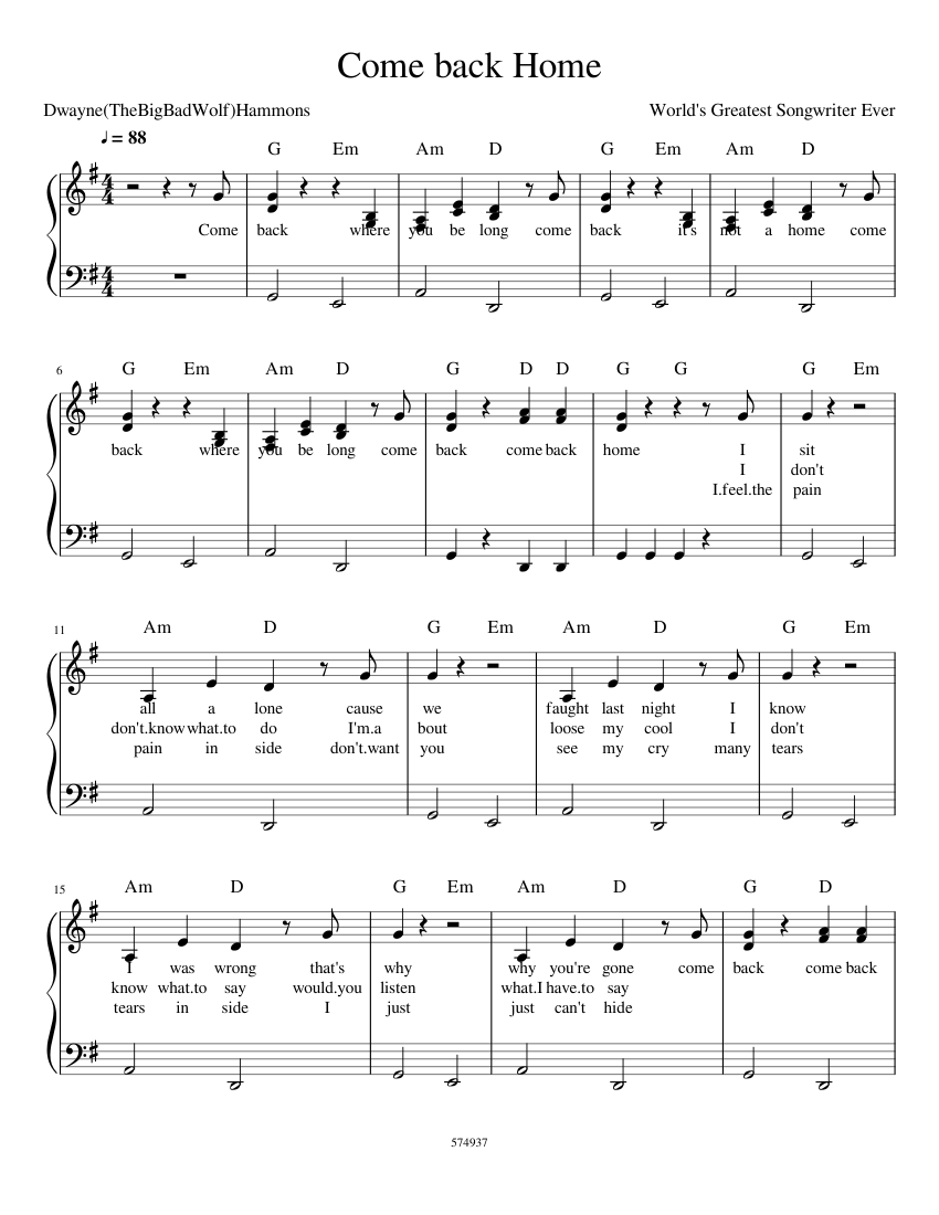 Come back Home Sheet music for Piano (Solo) Easy | Musescore.com