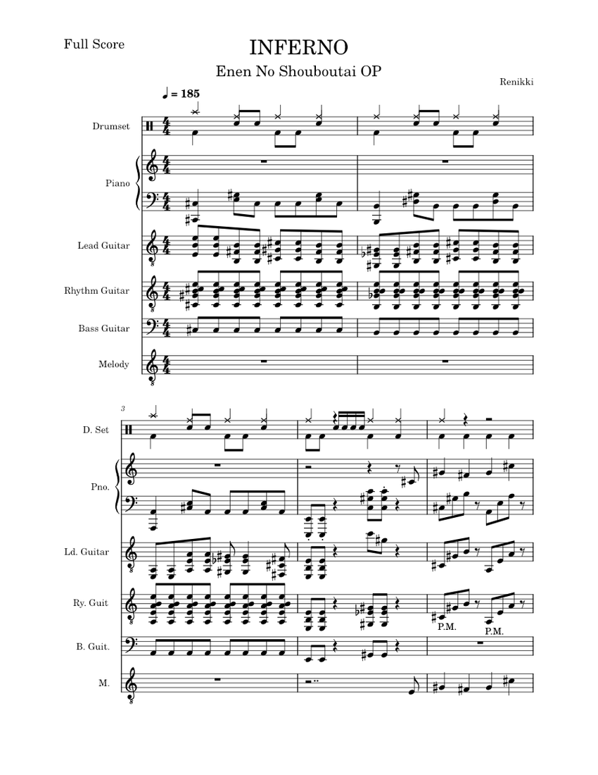 Inferno - Fire Force Op 1 – Mrs.Green Apple Full Score Sheet music for ...