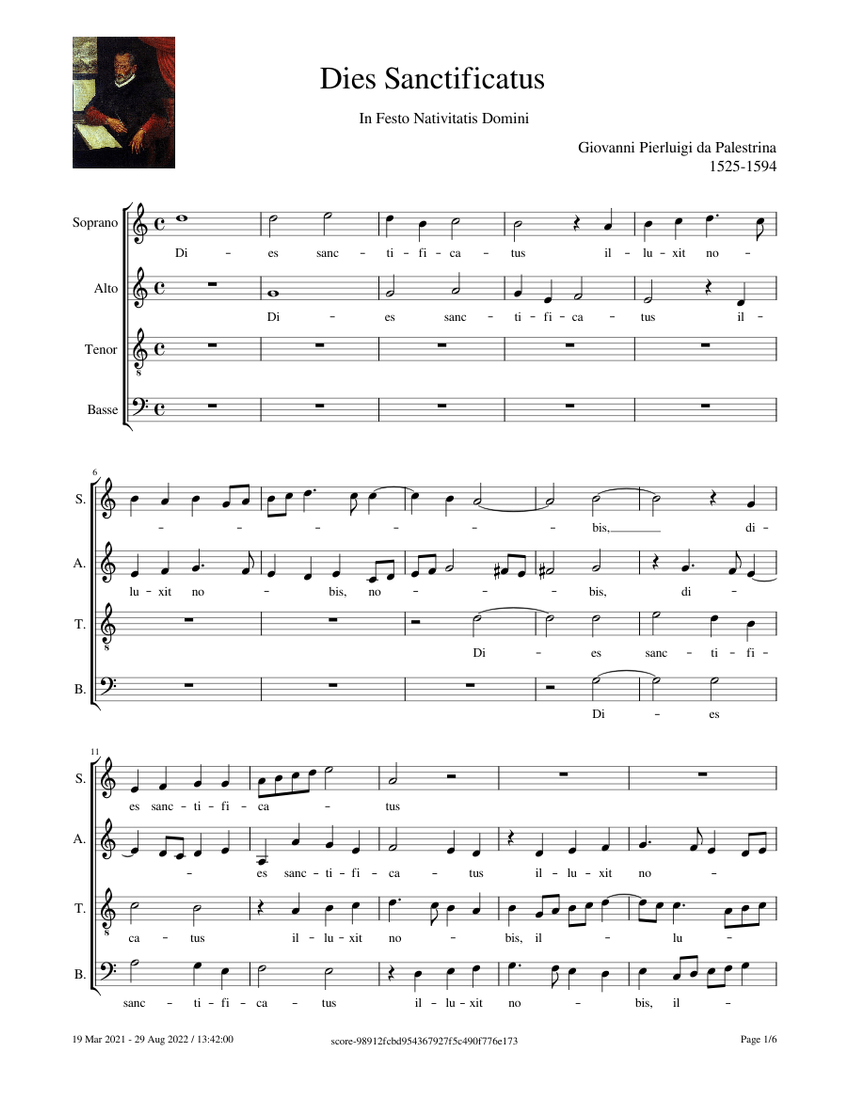Dies Sanctificatus – Giovanni Pierluigi da Palestrina Sheet music for ...