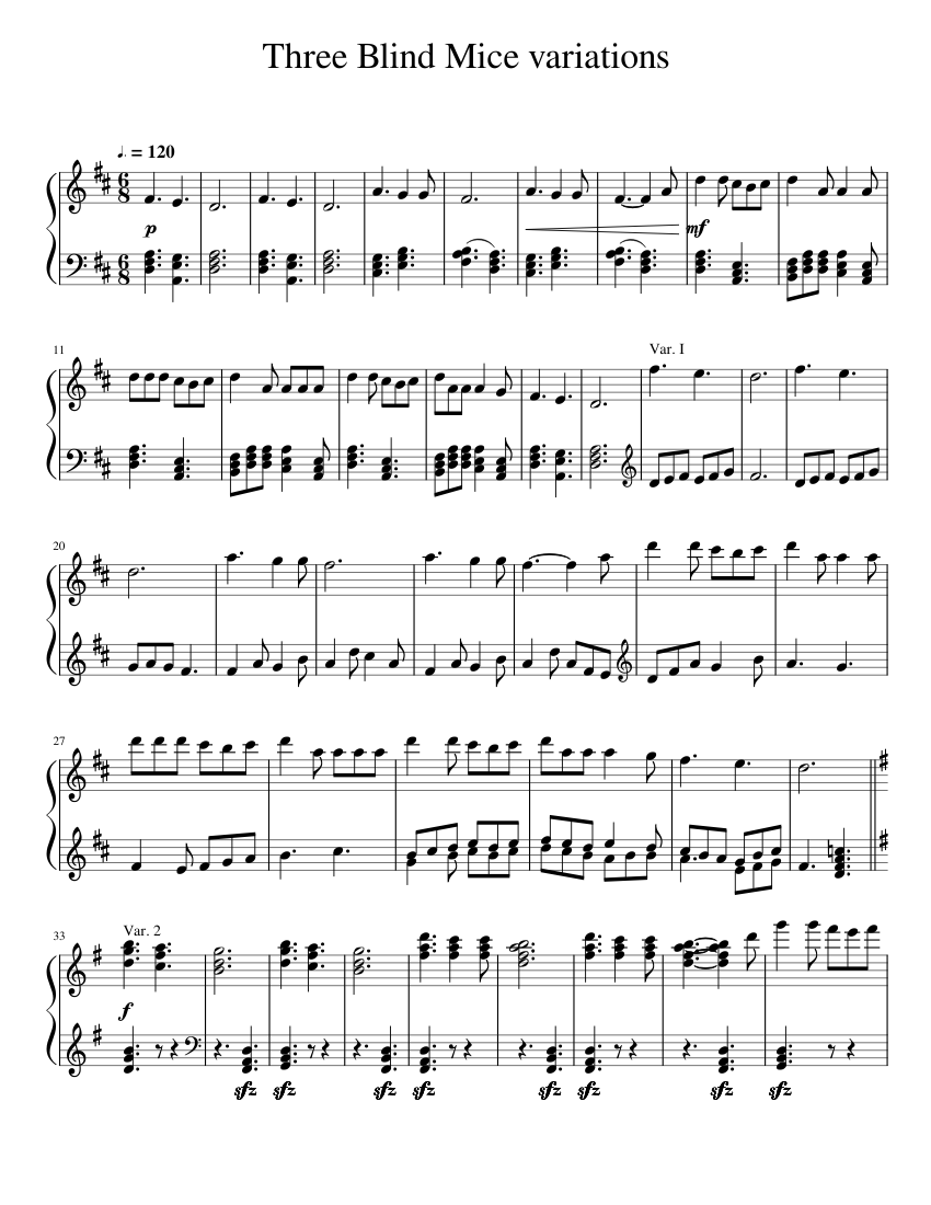 Three_Blind_Mice_variations Sheet Music for Piano (Solo) | MuseScore.com