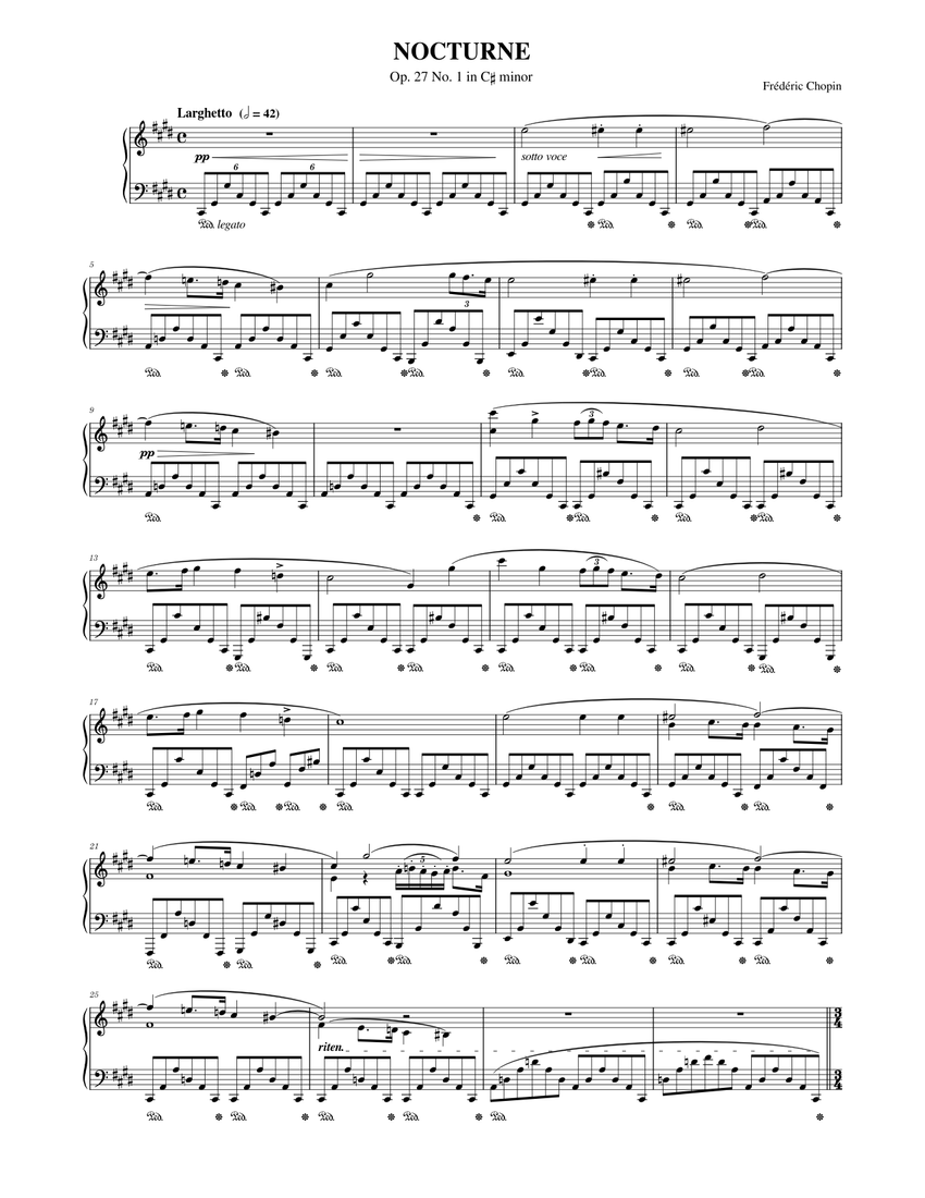 Frédéric Chopin: Nocturne in C-sharp minor, Op.27 No.1 Sheet Music for Piano (Solo) | MuseScore.com