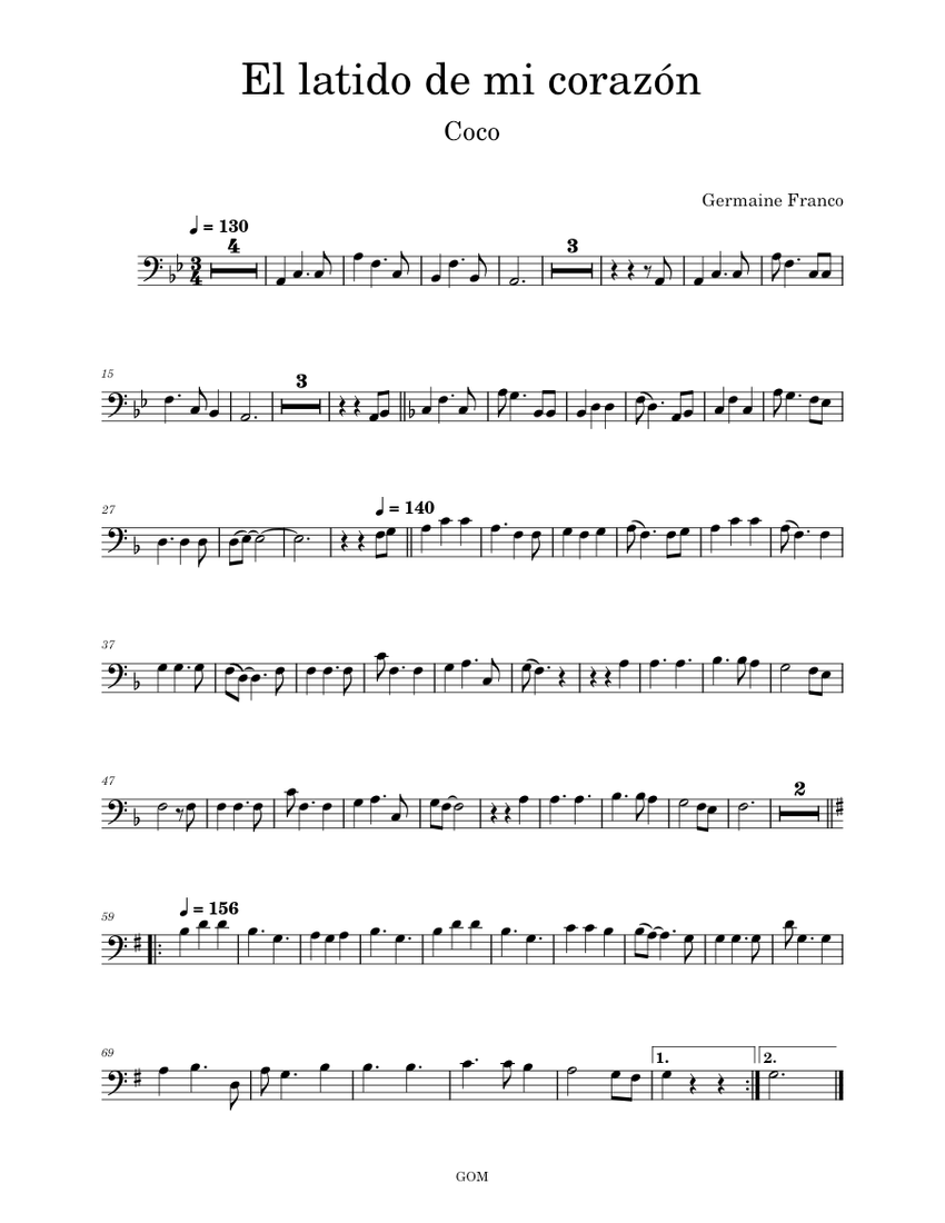 El latido de mi corazón - Coco (bassoon) Sheet music for Bassoon (Solo ...