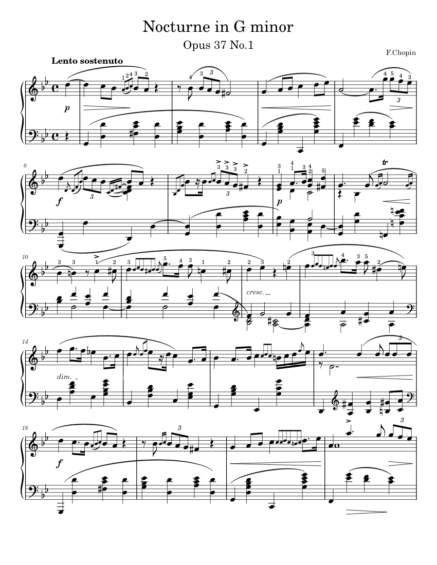 Chopin - Nocturne in G minor. Op 37. No 1. Sheet Music for Piano (Solo ...