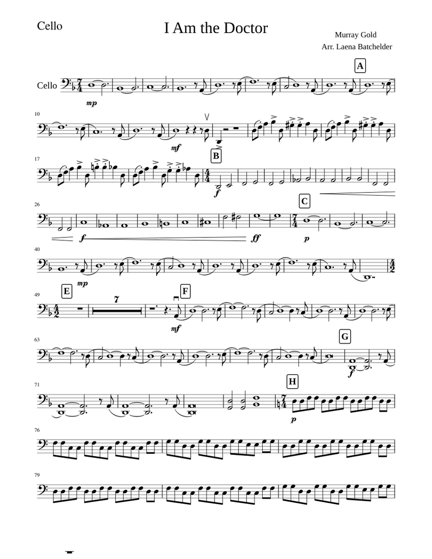 I Am The Doctor Cello Sheet Music for Cello (Solo) | MuseScore.com