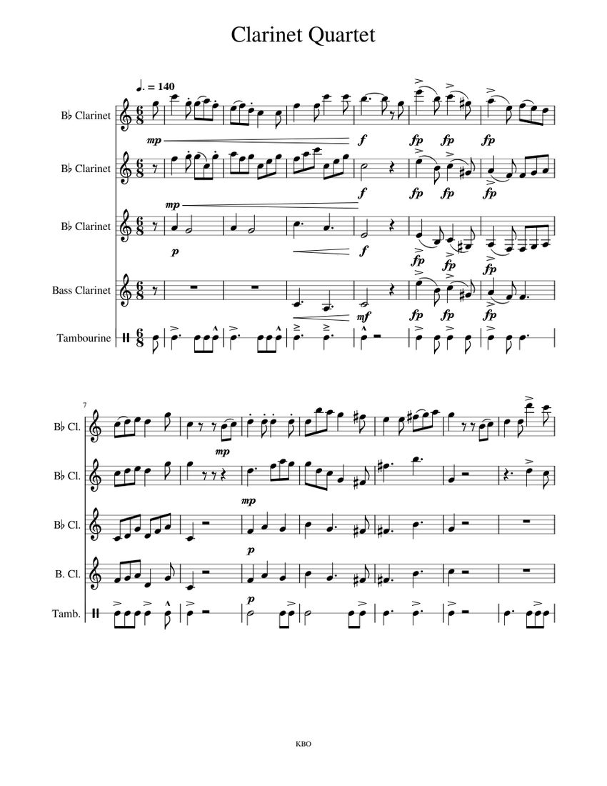Clarinet Quartet Sheet music for Tambourine, Clarinet in b-flat ...