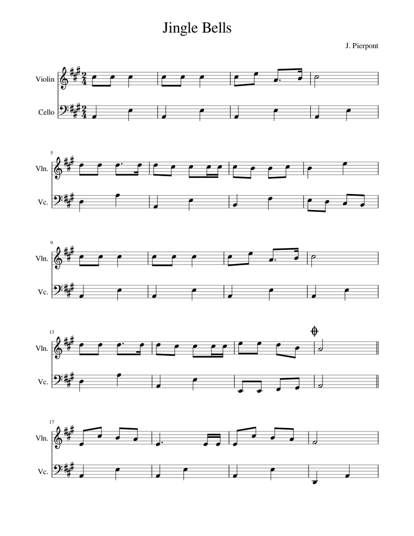 Jingle Bells Sheet music for Violin, Cello (String Duet) | Musescore.com